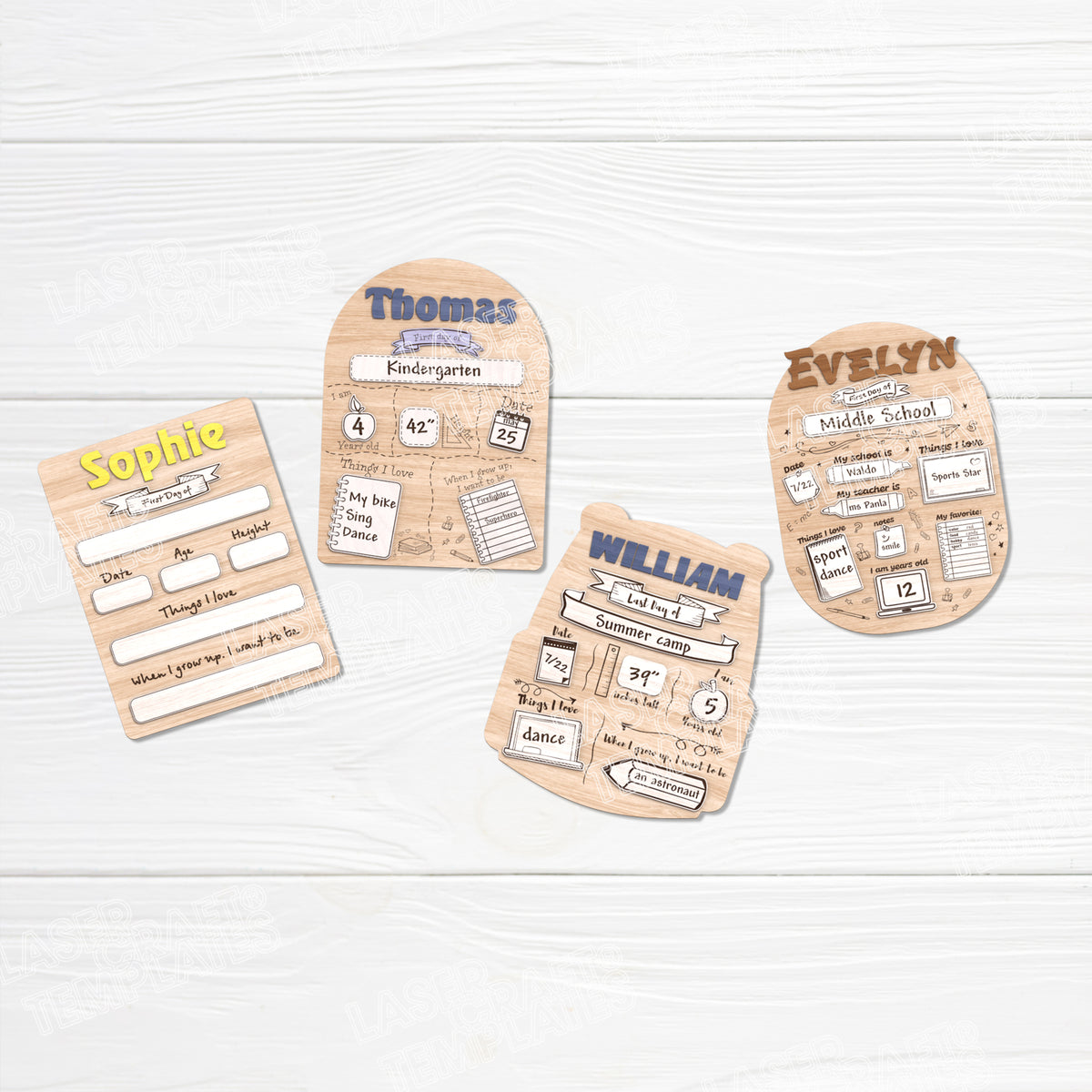 First day wood board 4 bundle laser cut svg file
