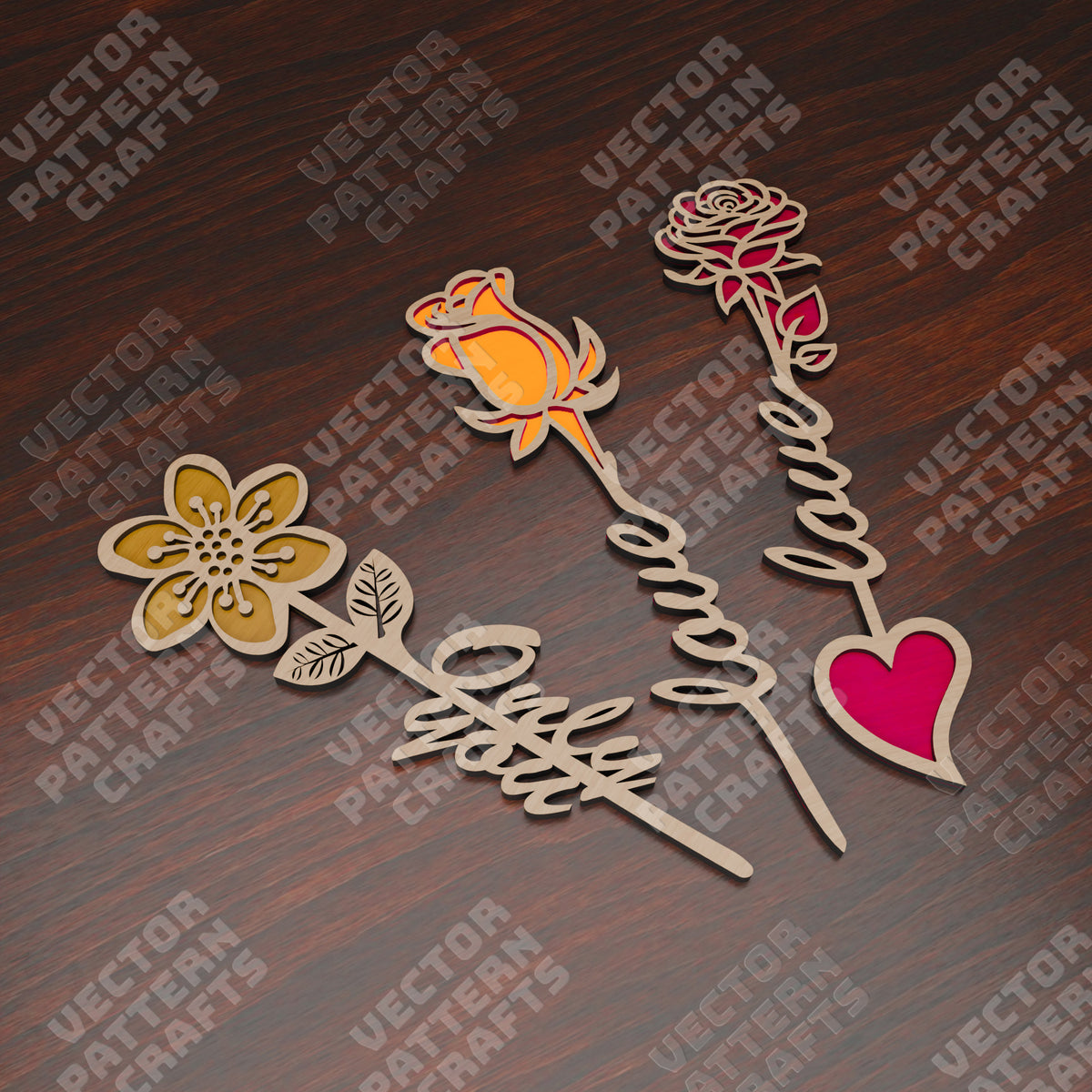 Two layered rose flowers 3 bundle laser cut svg file