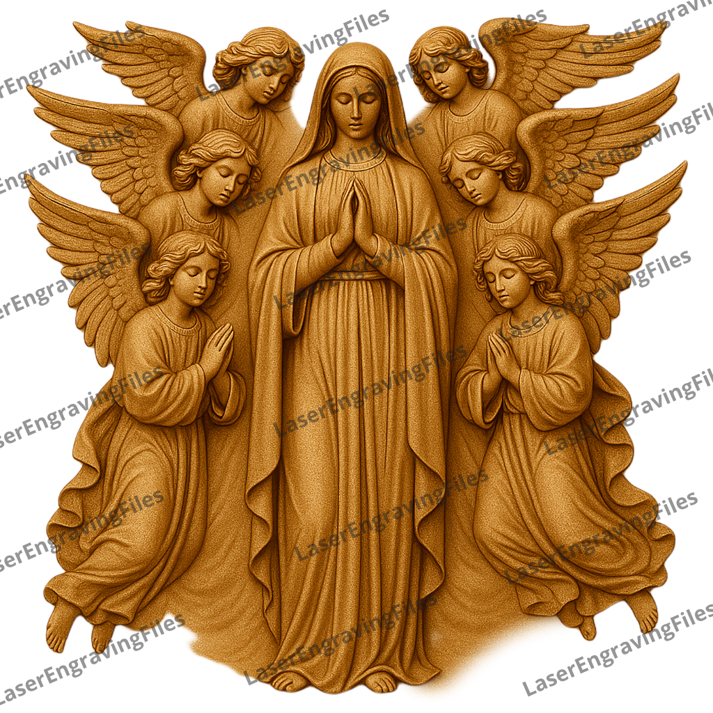 Virgin Mary surrounded by angels engraving png file