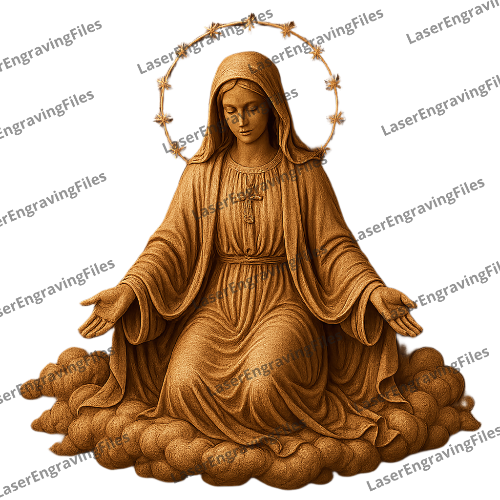Virgin Mary sitting on clouds engraving png file
