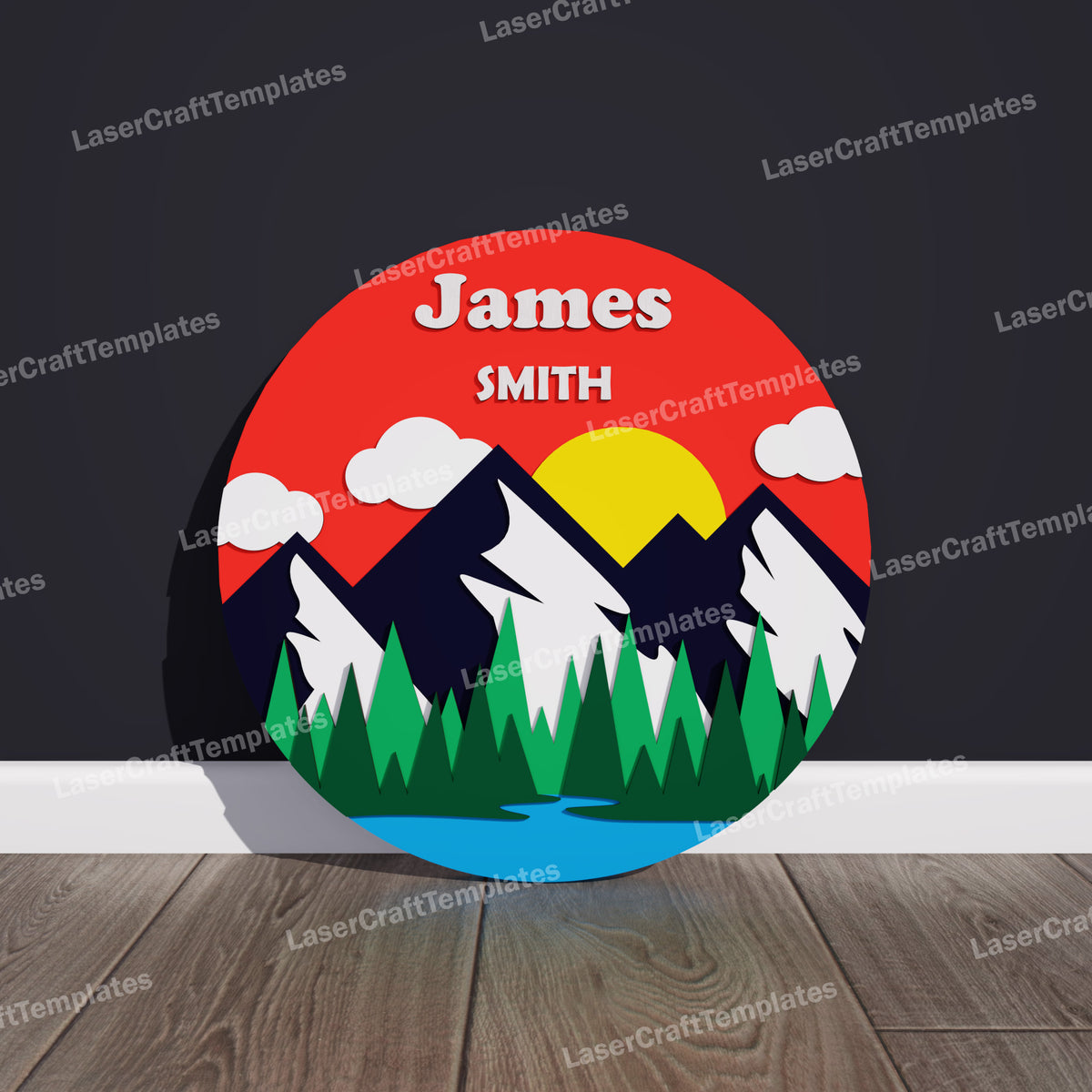 Laser cut Mountain Baby Name Sign Svg File