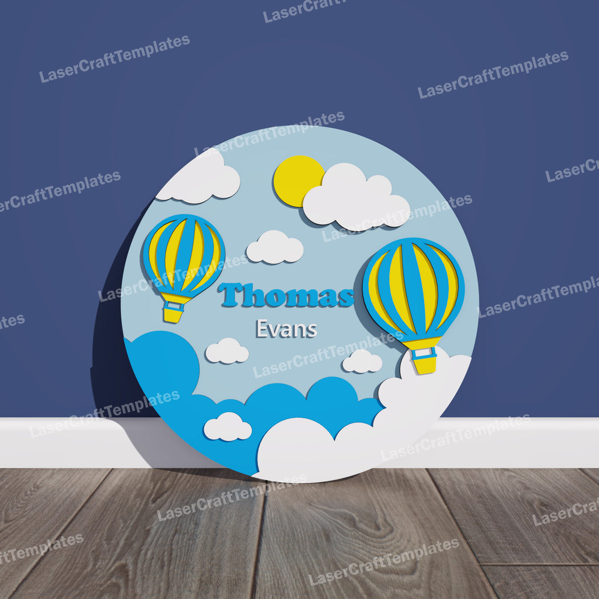 Wooden Sky Baby Name Sign Door hanger laser cut svg file