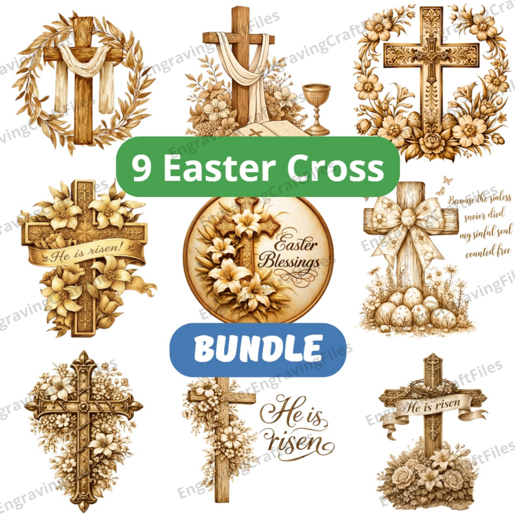 9 Easter Cross Bundle laser engraving png file
