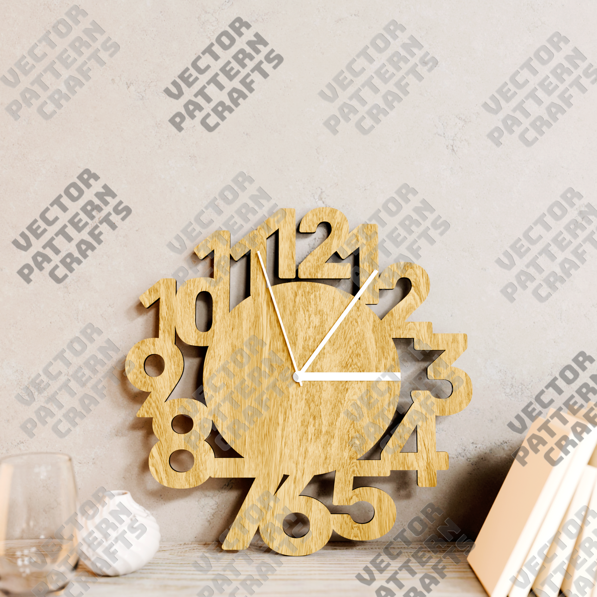 Laser cut wooden wall clock numbers file svg