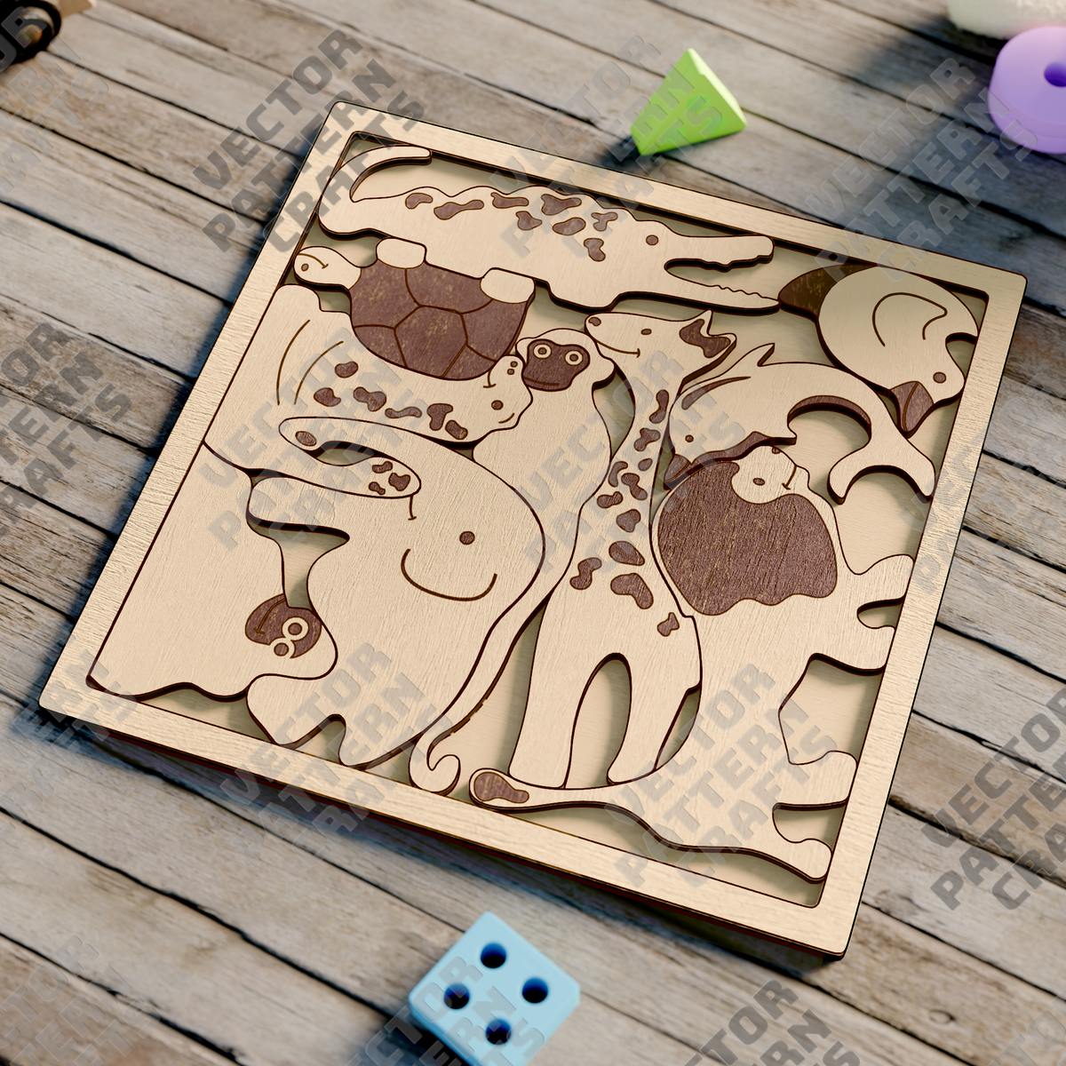 Educational animals puzzle svg laser cut file