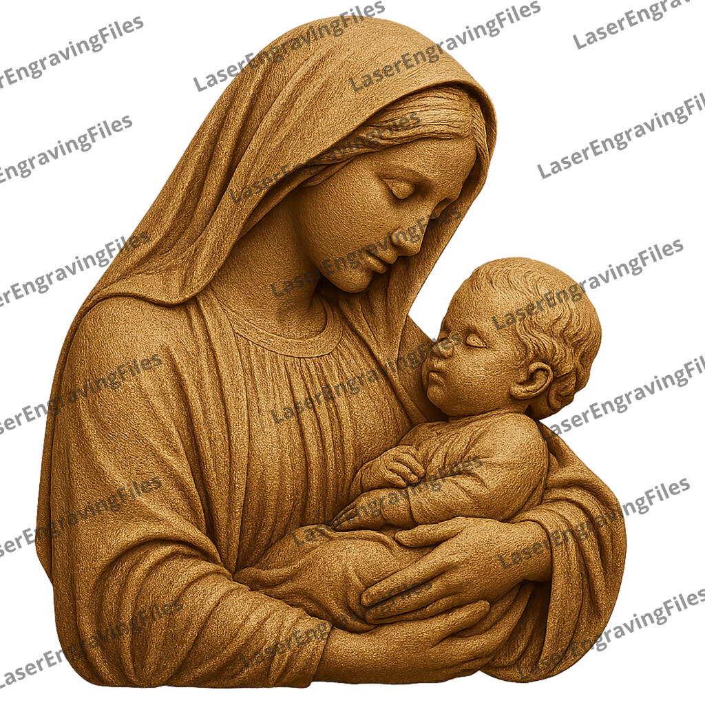 Virgin Mary with baby Jesus engraving png file