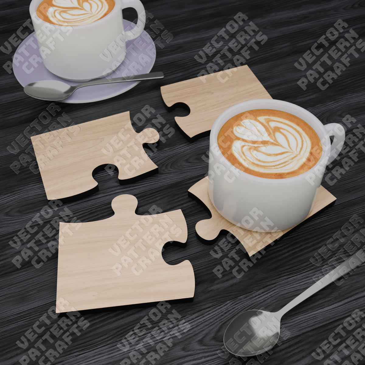 Wooden coasters puzzle set laser cut svg file