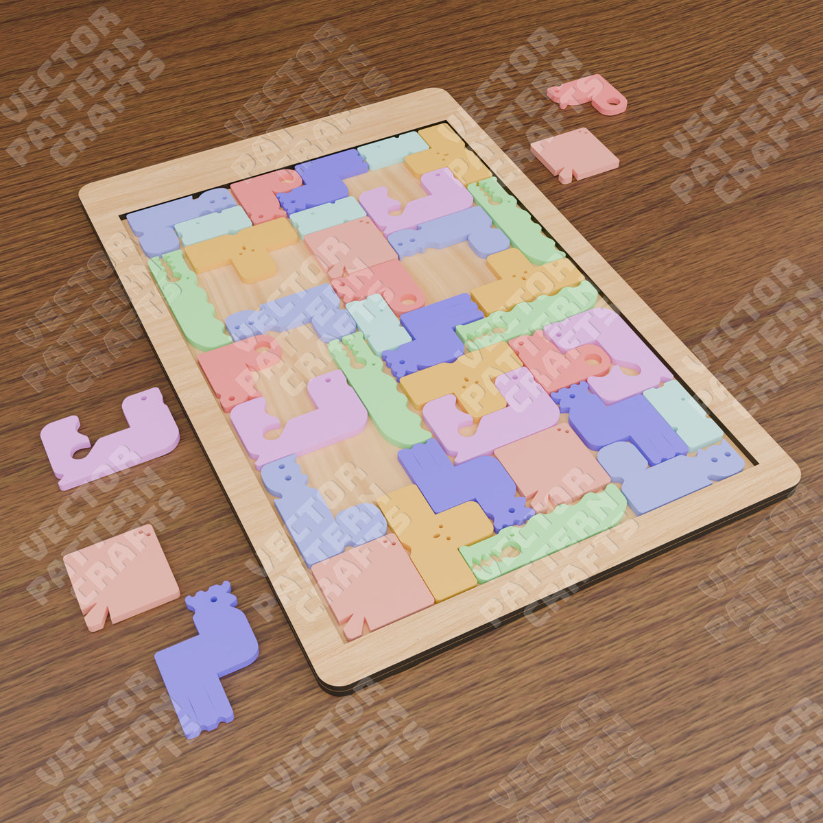 Laser cut animal tetris puzzle svg file