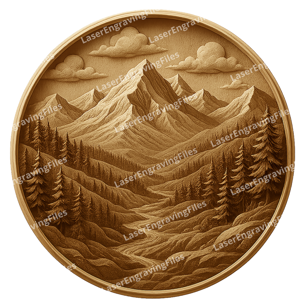 Majestic mountain valley relief laser engraving png file