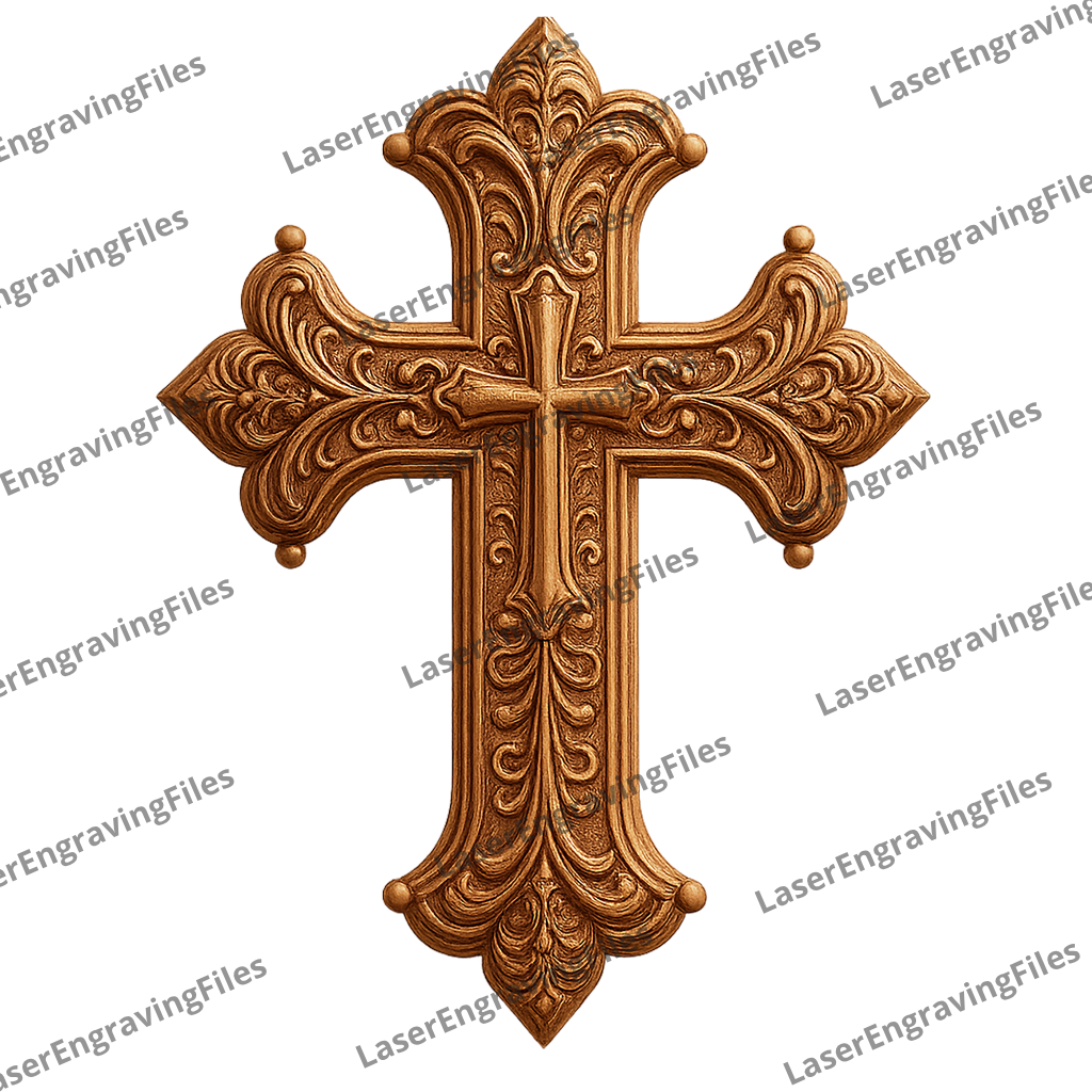 Decorative christian cross engraving png file