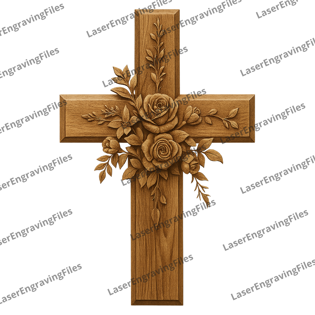 Cross with roses engraving png file