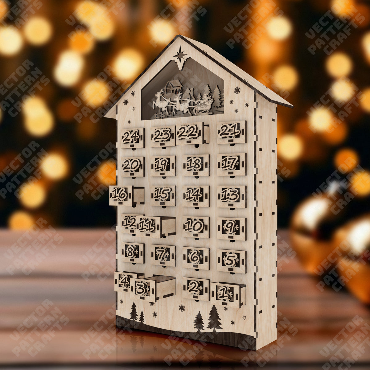 Laser cut Christmas advent calendar house svg file