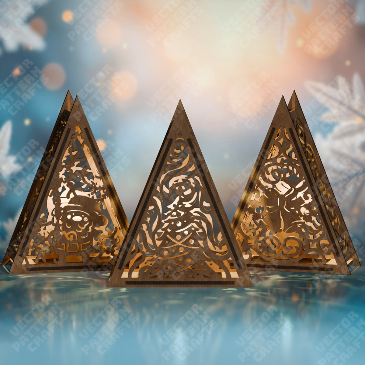 Christmas tree table lamp 3 bundle laser cut svg file