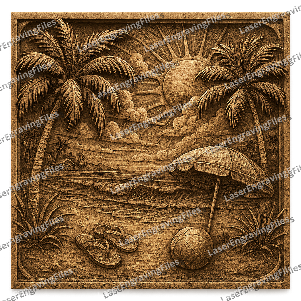 Summer beach scene laser engraving png file
