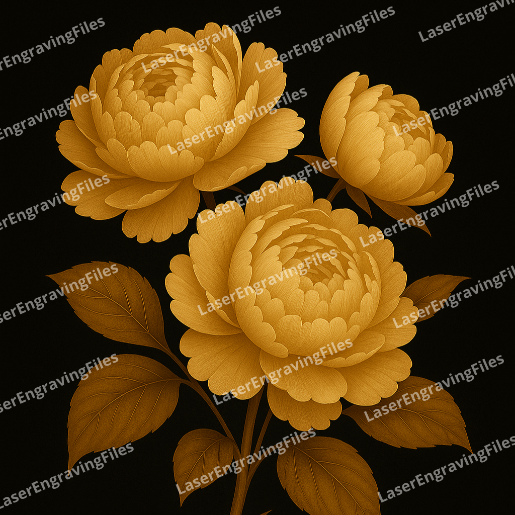 Peonies flower laser engraving png file