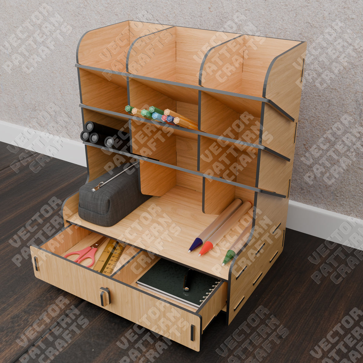 Desktop drawers organizer laser cut svg file