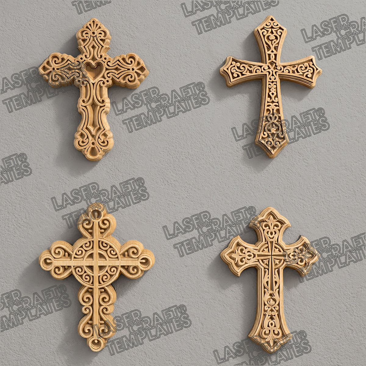4 Multilayer Cross wall art panels laser cut svg file