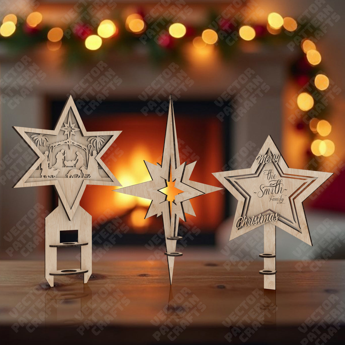 Christmas star tree topper 3 bundle laser cut svg file