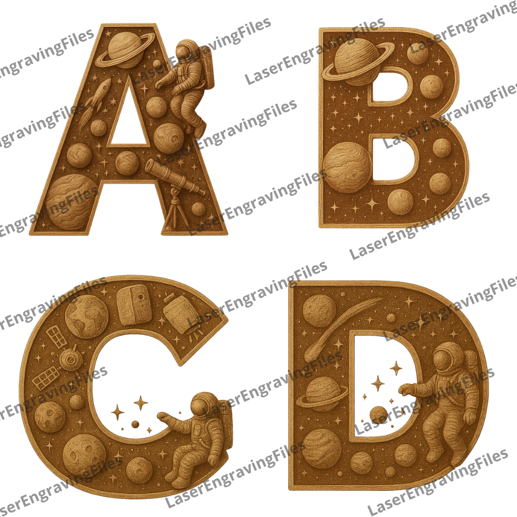 Space alphabet letters laser engraving png file