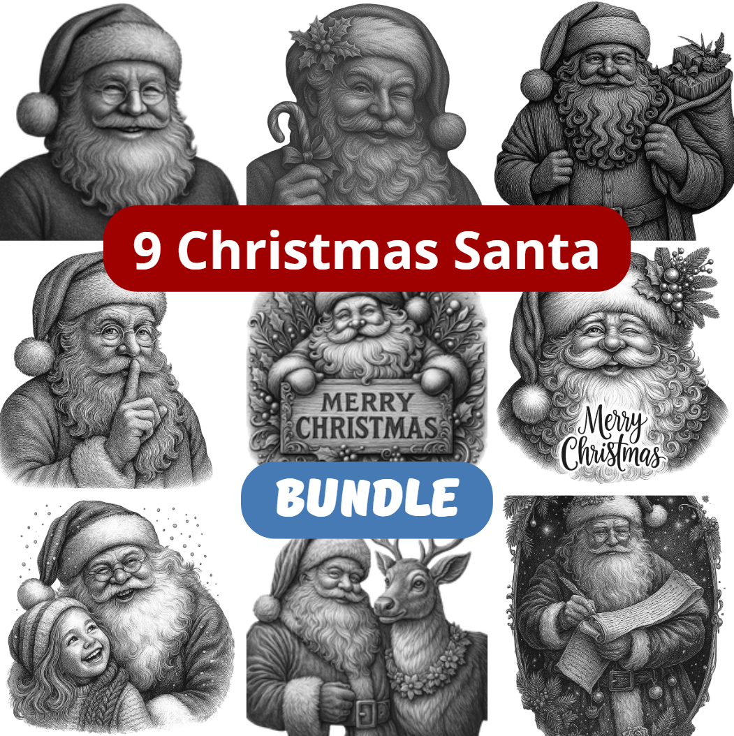 9 Christmas Santa Bundle laser engraving png file