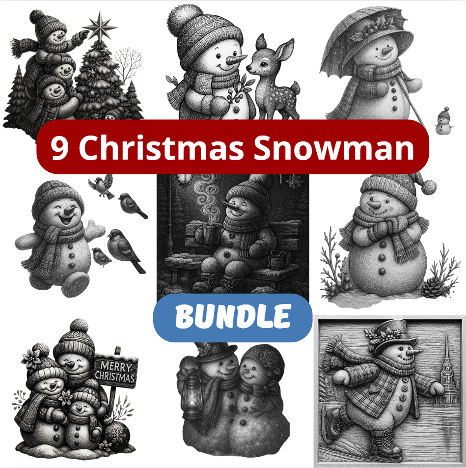 9 Christmas Snowman Bundle laser engraving png file