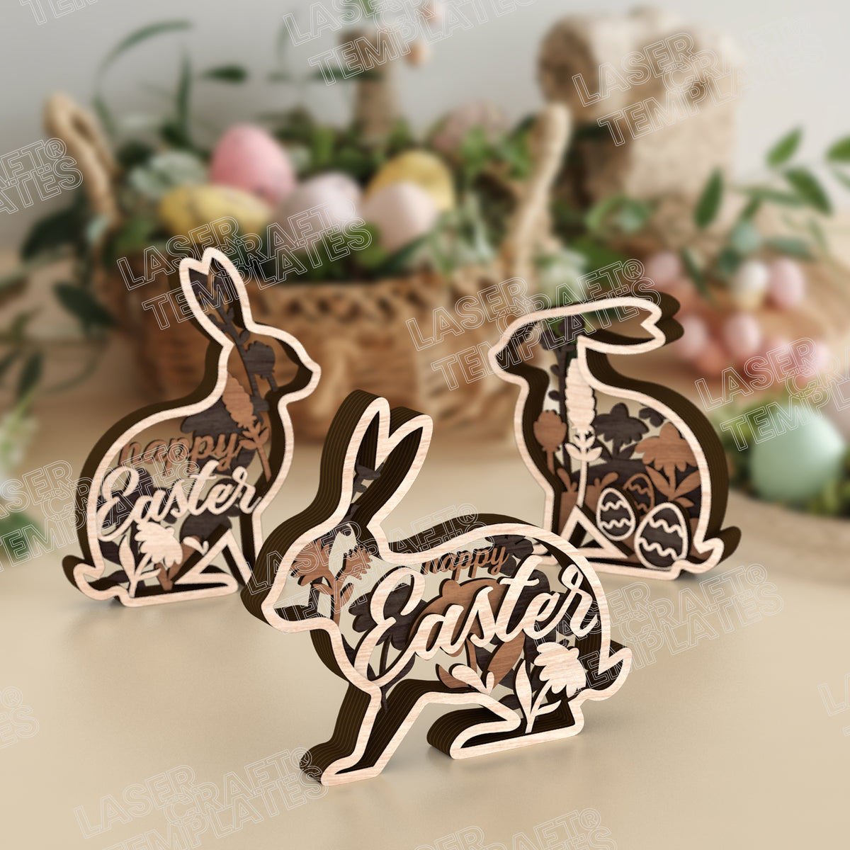 Laser cut Easter bunny table decor 3 bundle svg file