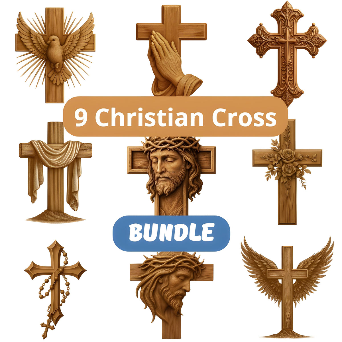 9 Christian Сross Bundle laser engraving png file