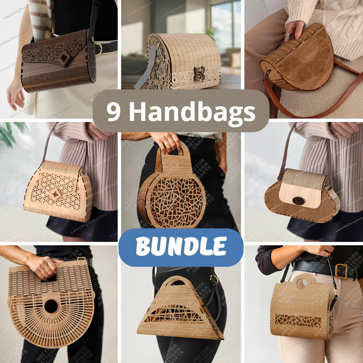 9 Handbags Bundle laser cut svg file