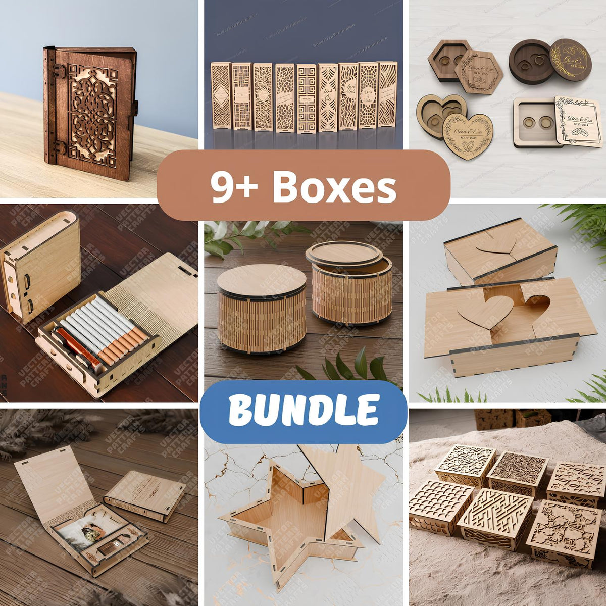 9+ Boxes Bundle laser cut svg file