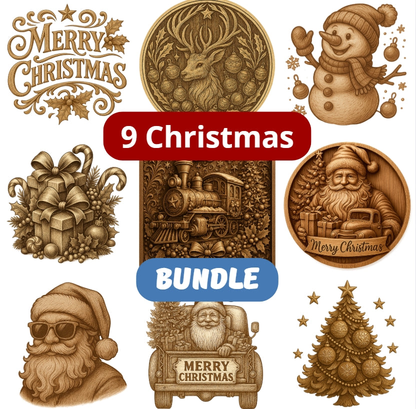 9 Christmas Bundle laser engraving png file