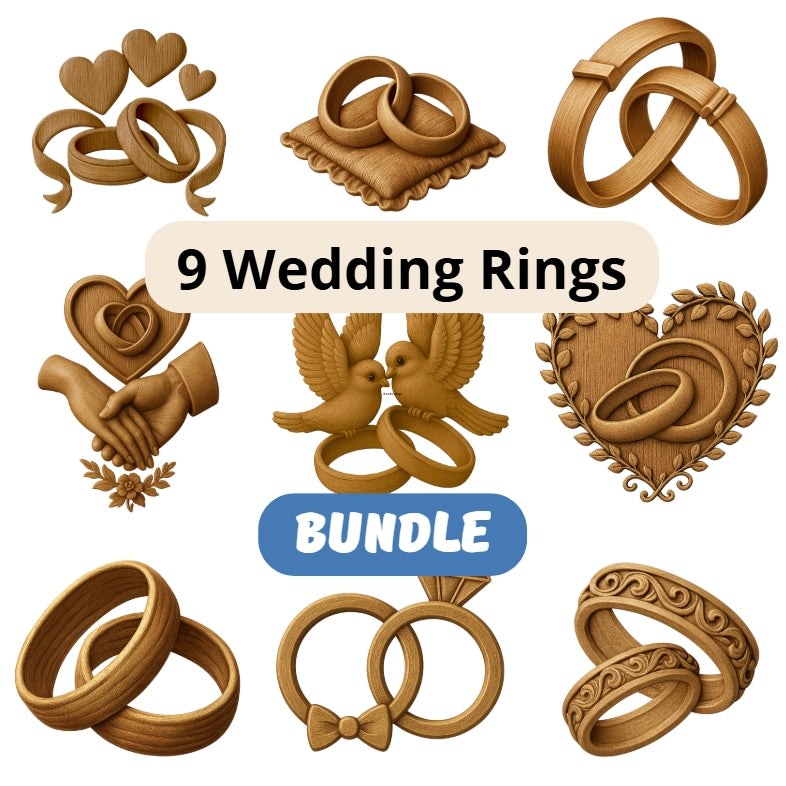 9 Wedding Rings Bundle laser engraving png file