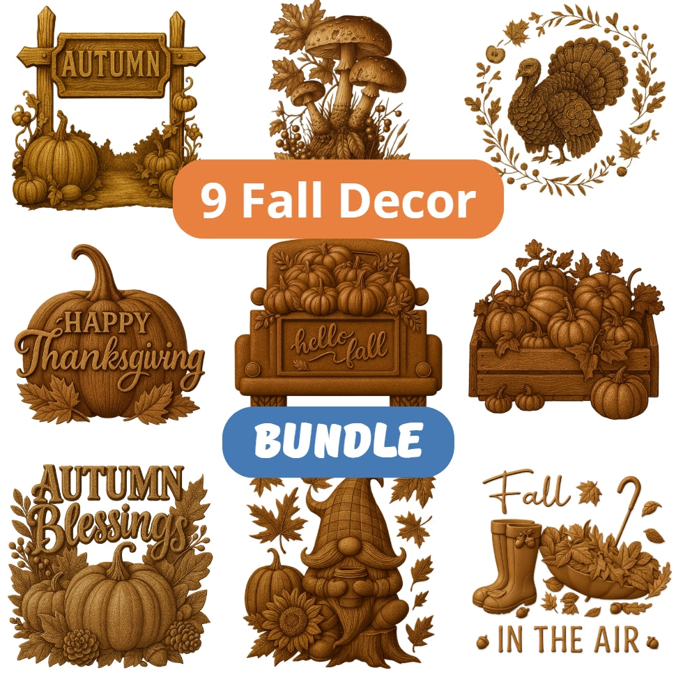 9 Fall Decor Bundle laser engraving png file