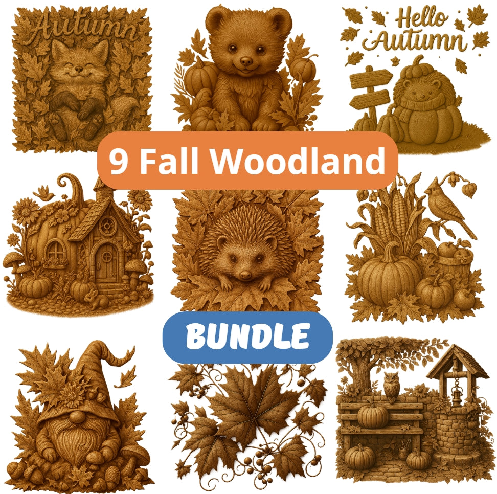 9 Fall Woodland Bundle laser engraving png file