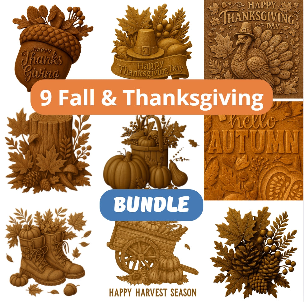 9 Fall & Thanksgiving Bundle laser engraving png file