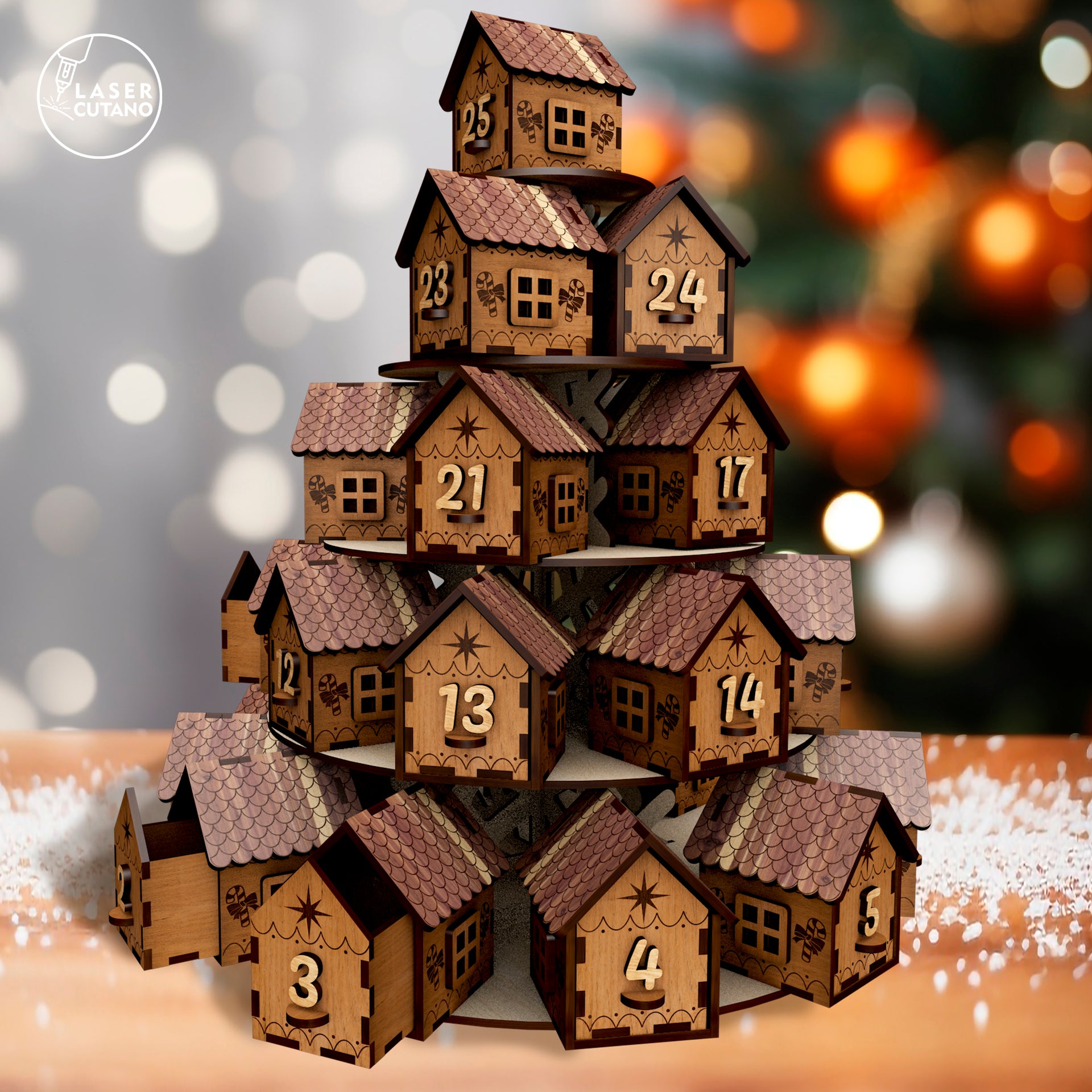 3D Christmas Advent Calendar Houses Laser Cut Svg File
