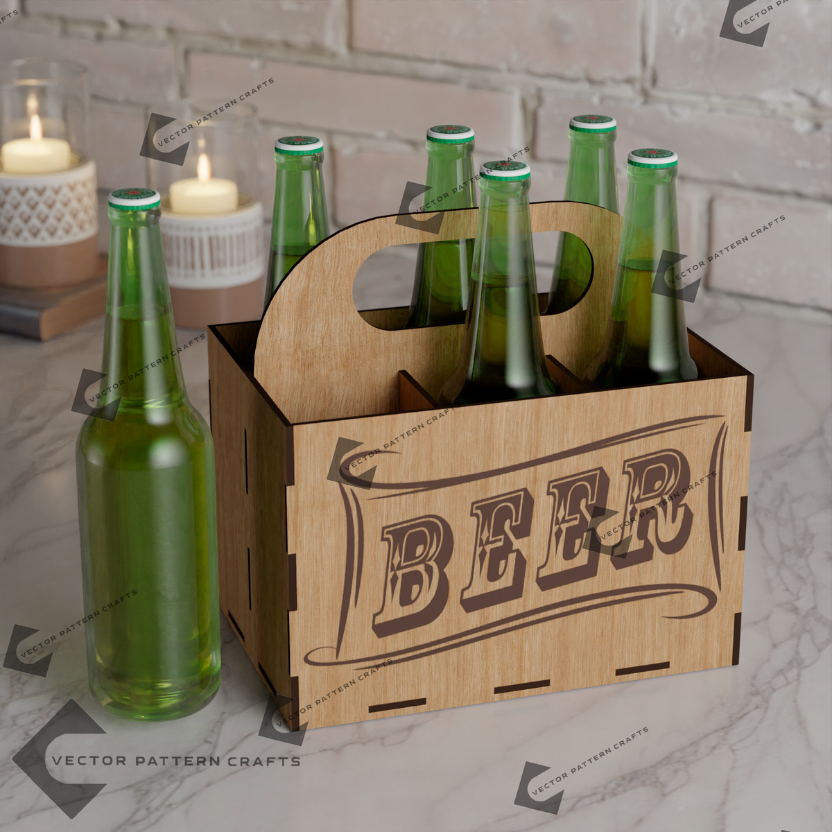 Laser cut wooden 6 pack beer caddy svg template
