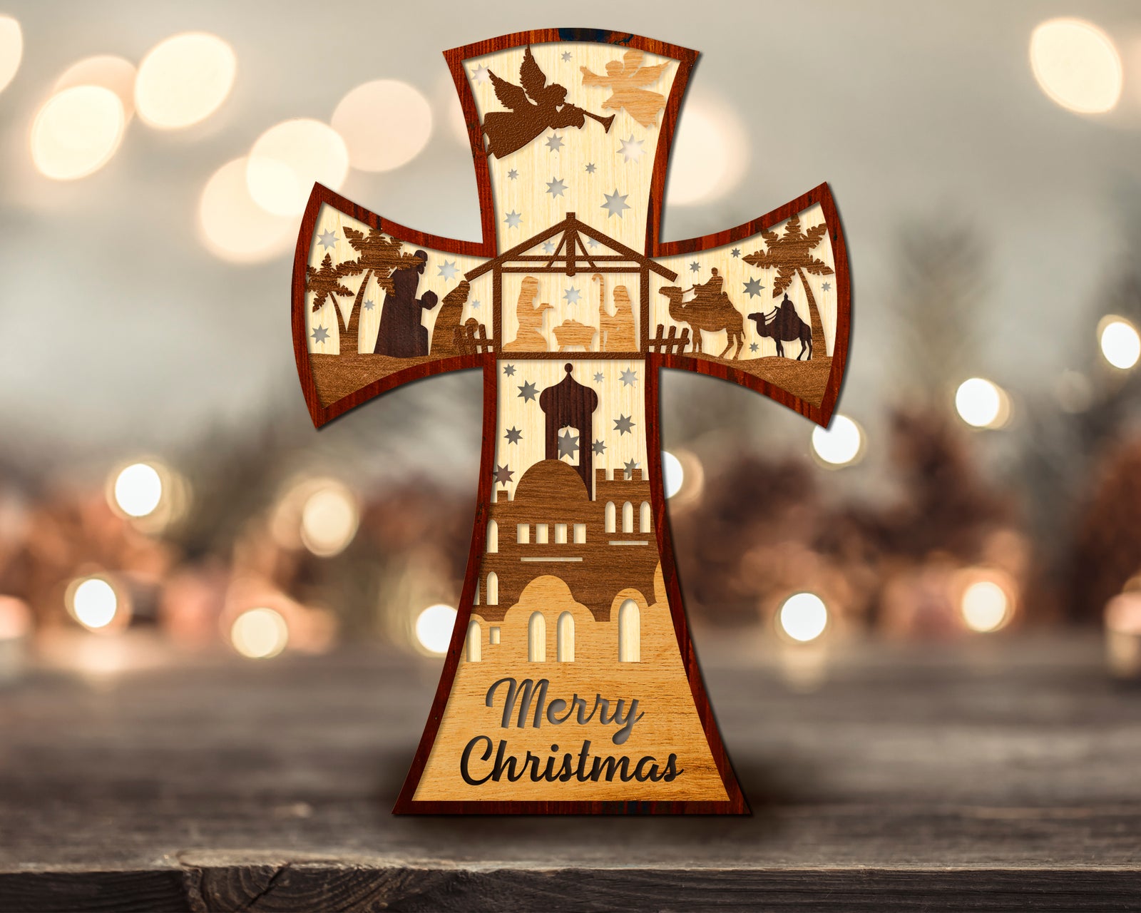 Nativity Scene cross 10 layers Candle Holder Laser Cut Svg File
