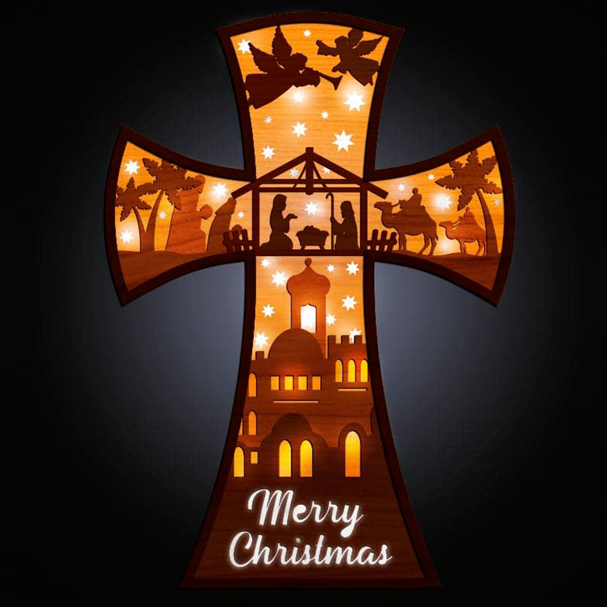 Nativity Scene cross 10 layers Candle Holder Laser Cut Svg File