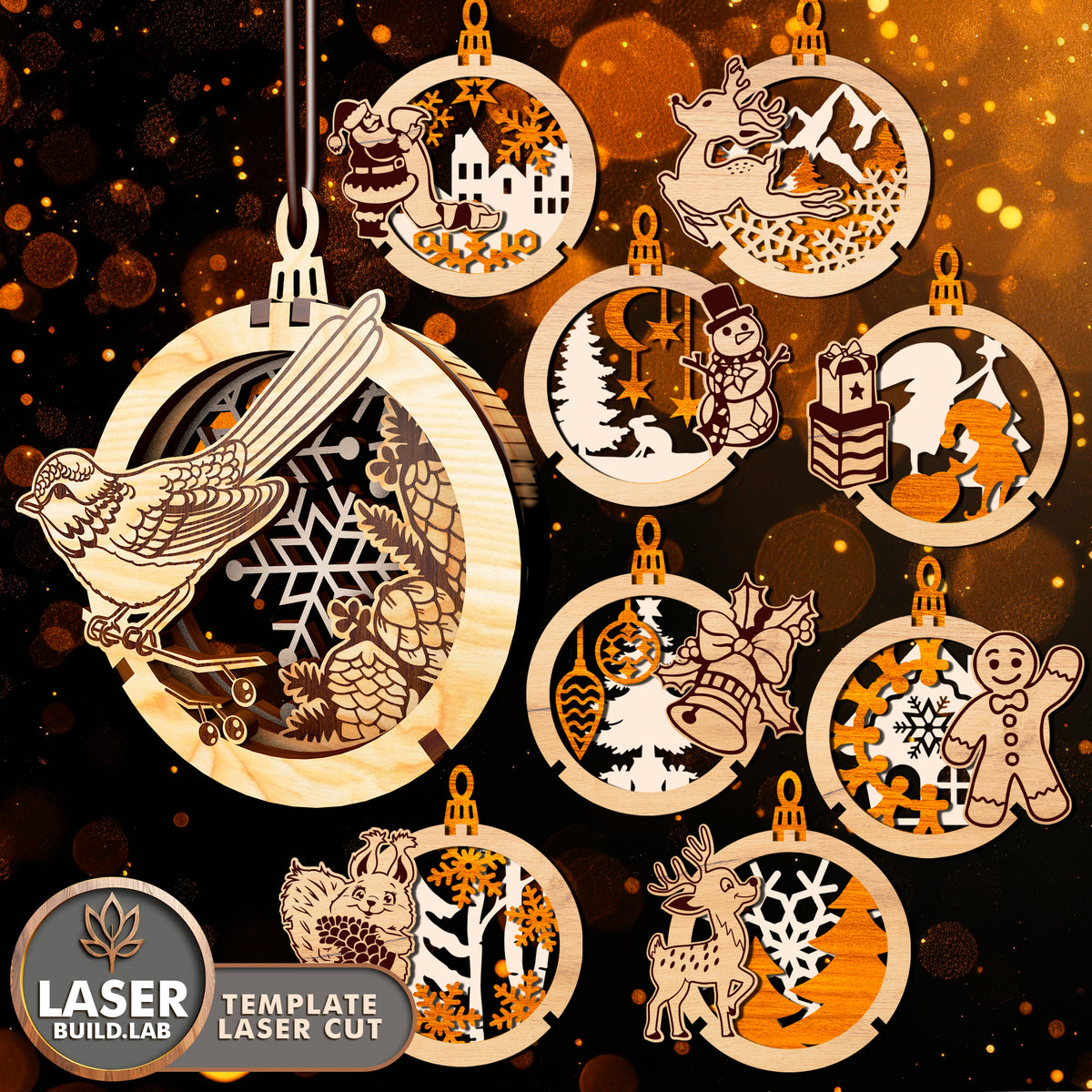 Christmas Ornaments 9 Bundle laser cut file