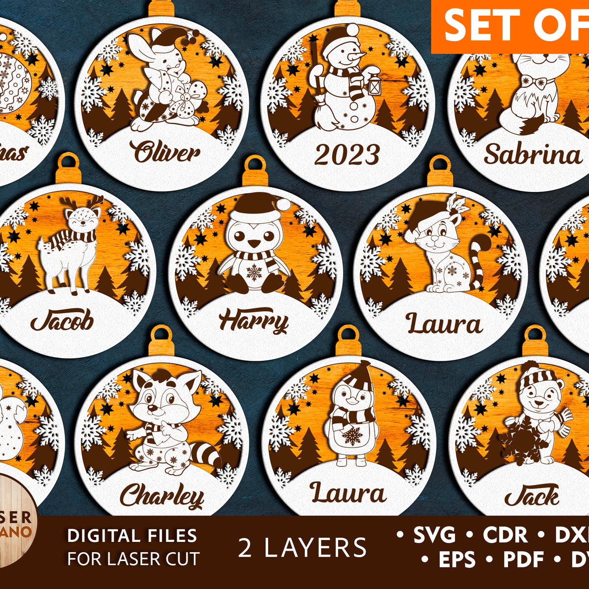 Christmas Ornaments 12 Bundle Laser Cut Svg File | LaserSvgTemplates