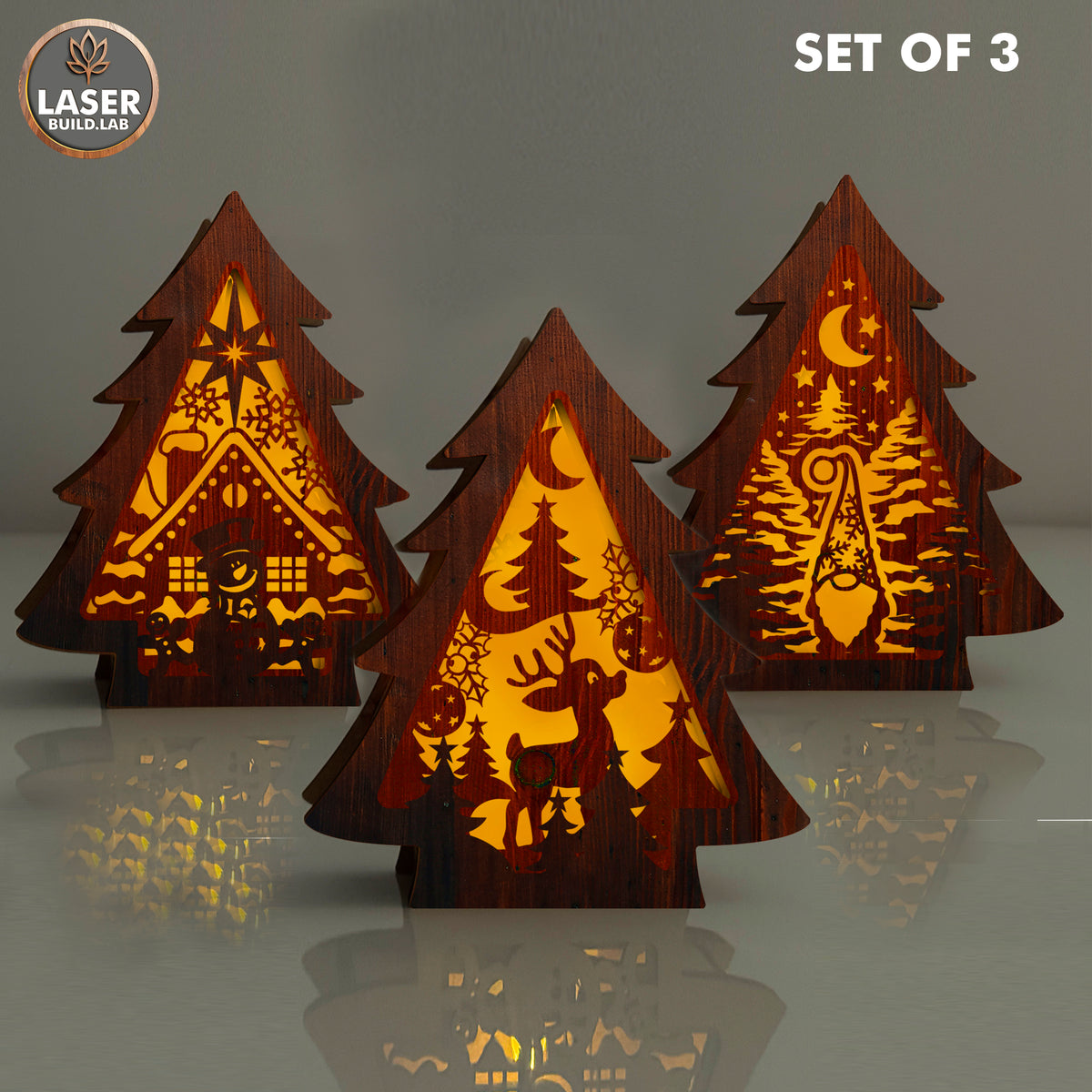 Christmas Tree Candle Holder 3 set laser cut file