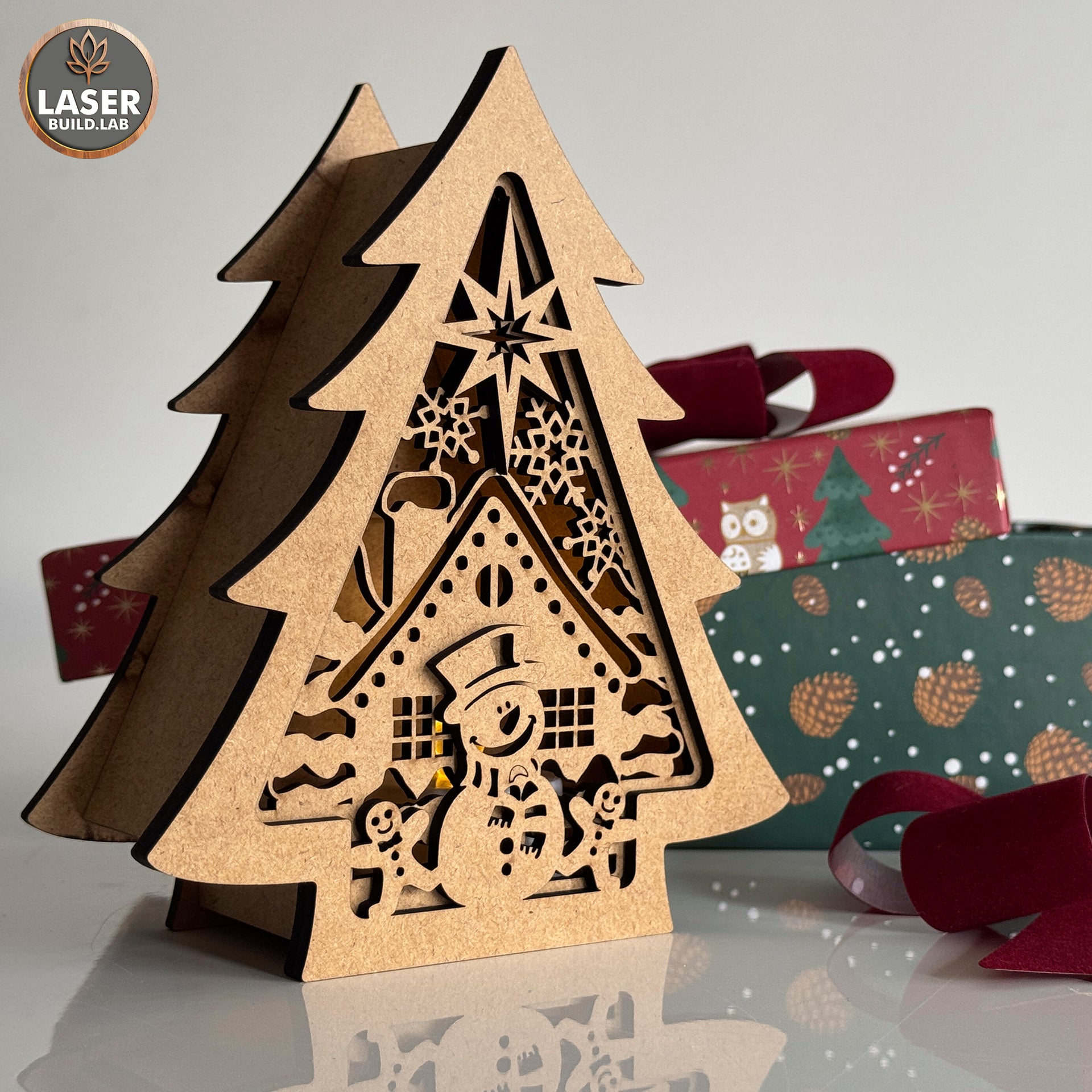 Christmas Tree Candle Holder 3 set laser cut file