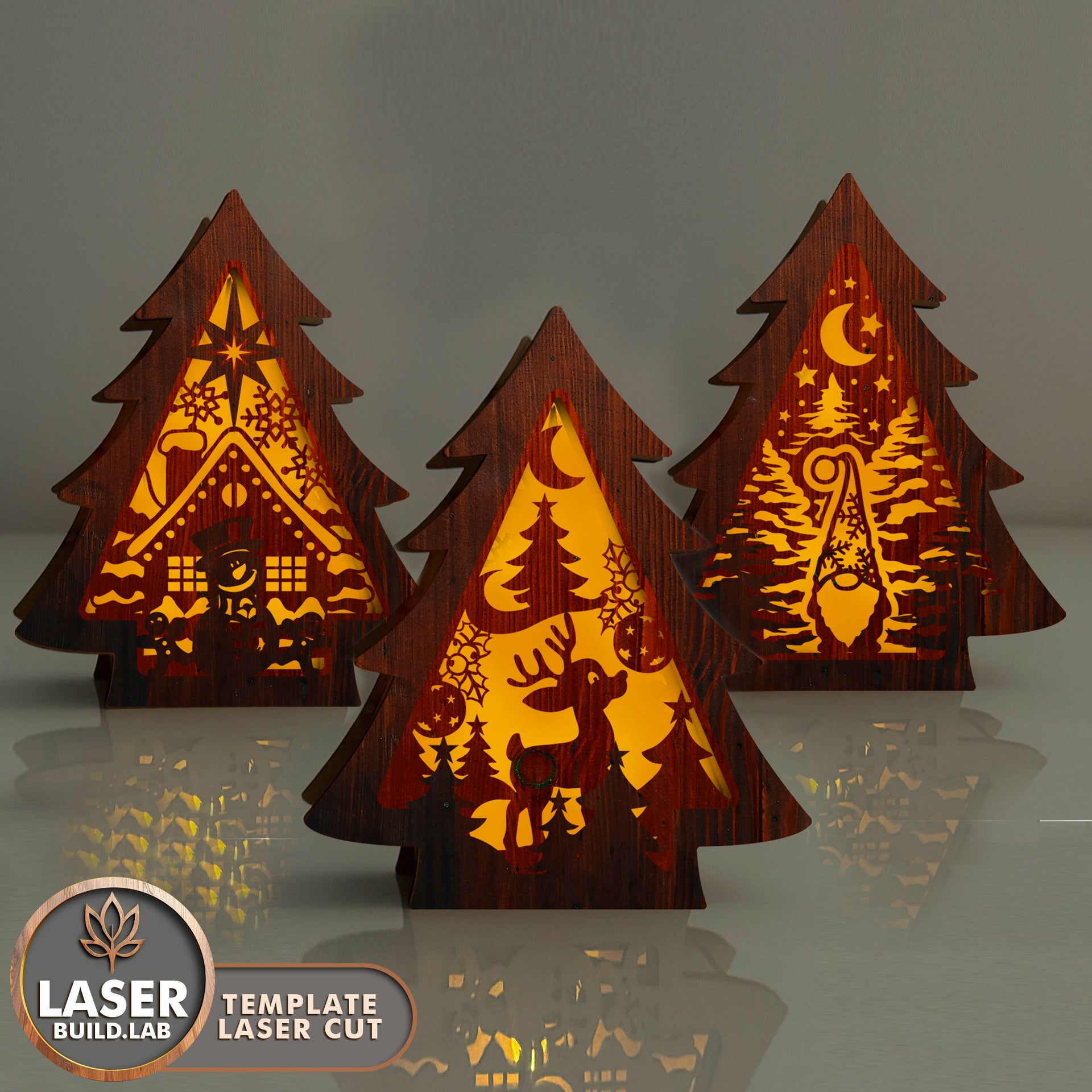 Christmas Tree Candle Holder 3 set laser cut file
