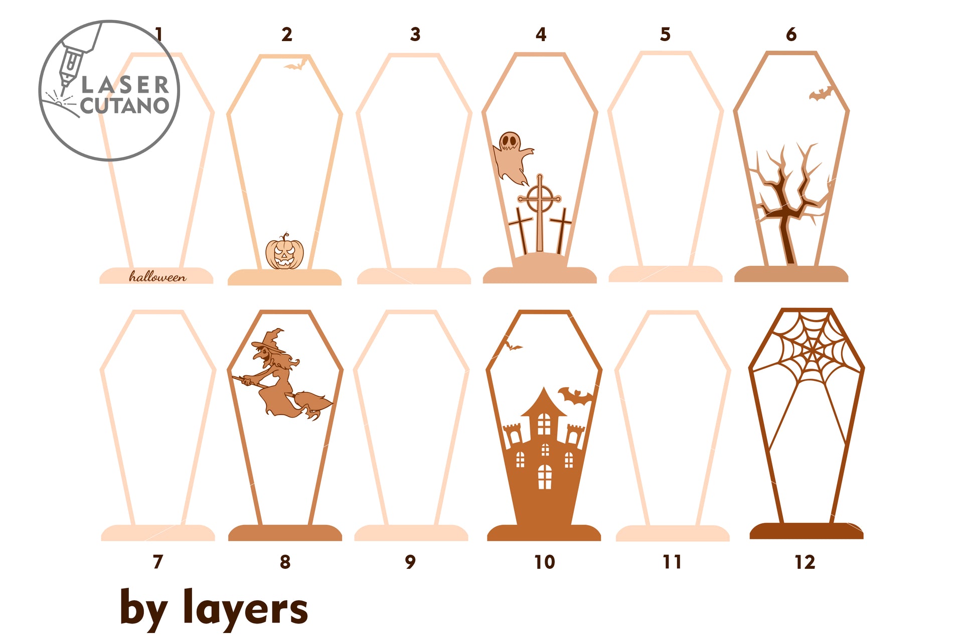 Halloween Coffin Multilayer Decor 12 Layers Laser Cut Svg File