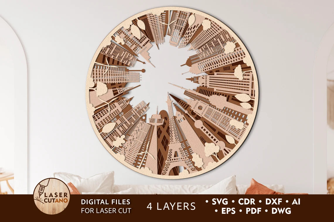 World Multilayer Wall Decor Laser Cut Svg File