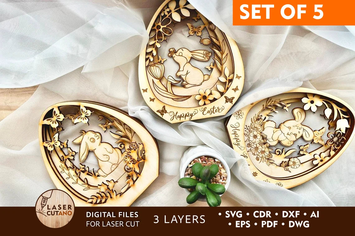 Easter Egg Multilayer Table Decor Set of 5 Laser Cut Svg File