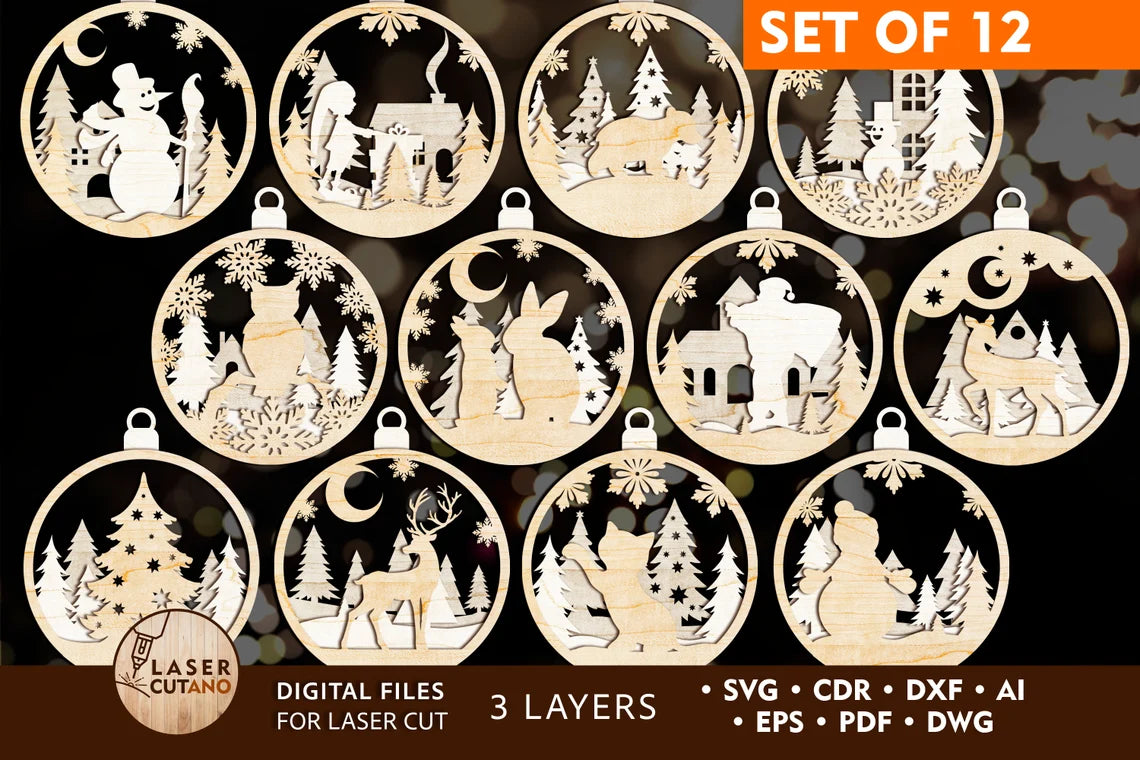 Christmas Multilayer Ornament 12 bundle Laser Cut Svg File