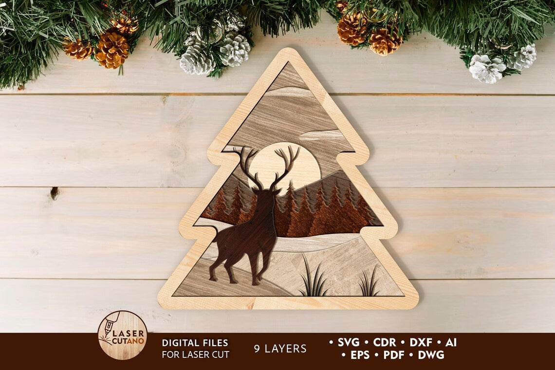 Laser Cut Christmas Tree Multilayer Wall Decor Svg File