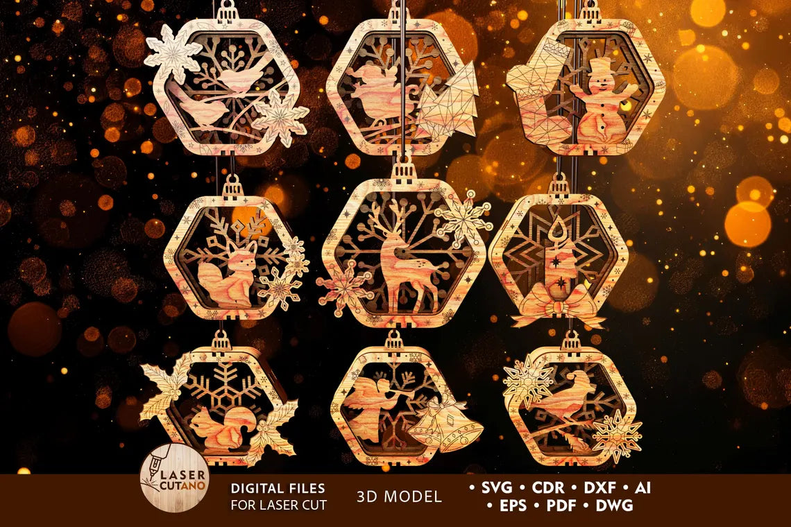 Christmas Laser File Ornaments 9 bundle Svg File | LaserSvgTemplates