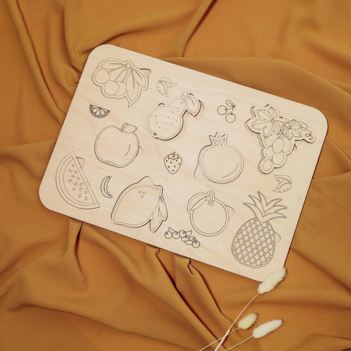 Educational kids fruits puzzle laser cut svg file
